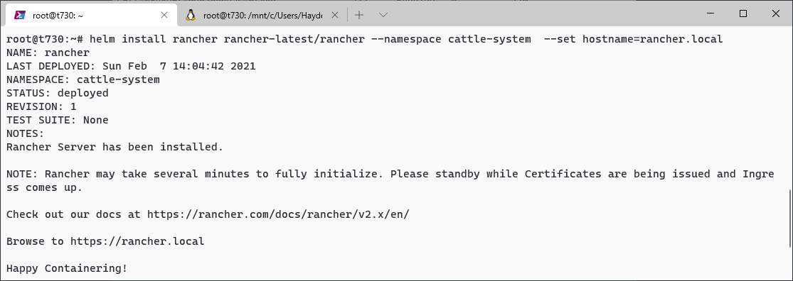 Deploying Rancher on k3s on WSL 2